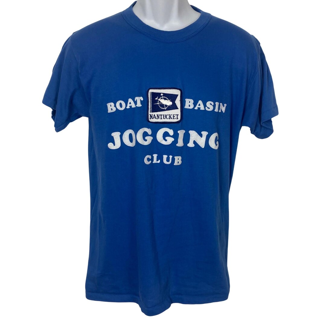 Vintage Nantucket Boat Basin Jogging Club Tee Large Blue Paper Thin Old ...
