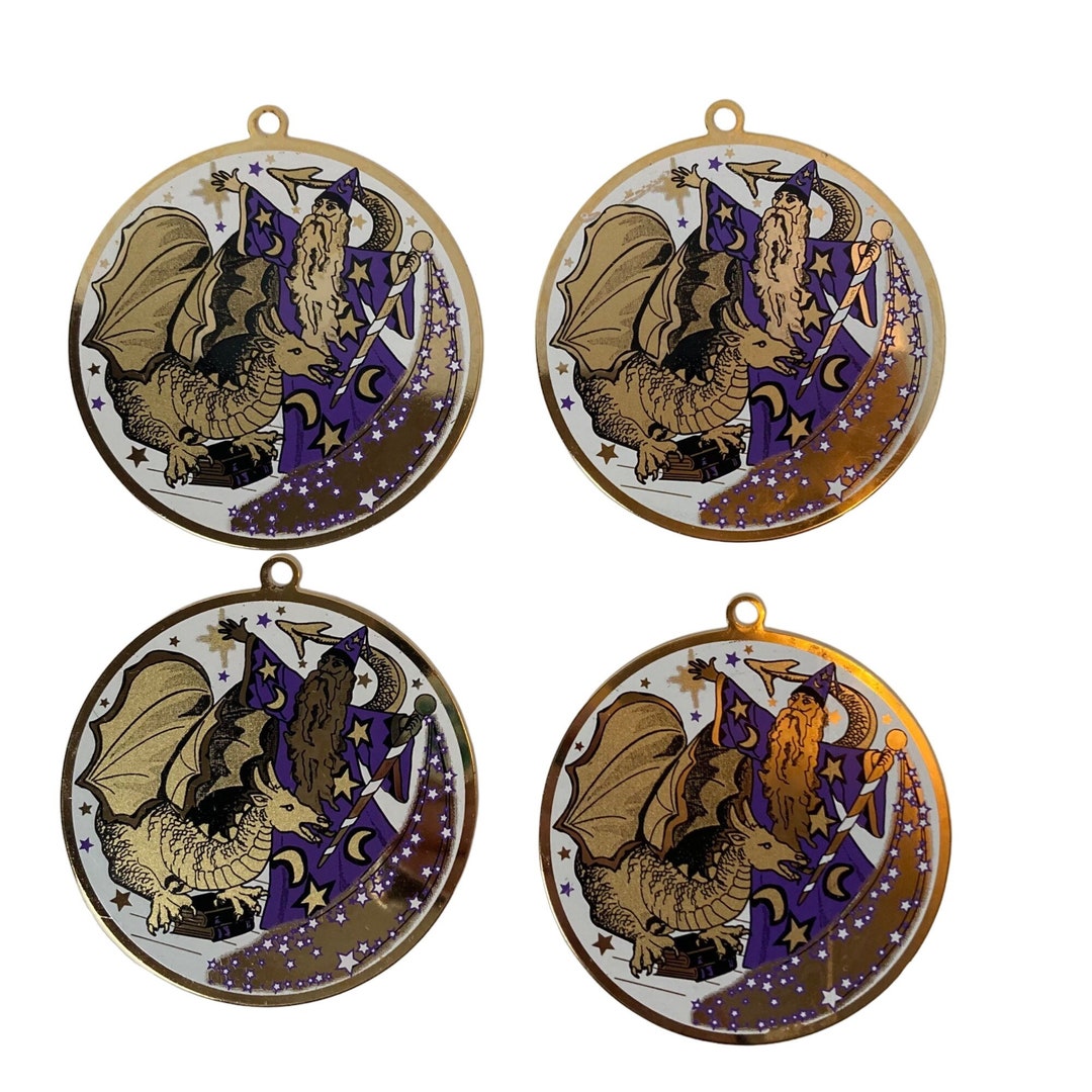 4 Vintage Gloria Duchin Wizard Magician Dragon Christmas Ornament ...