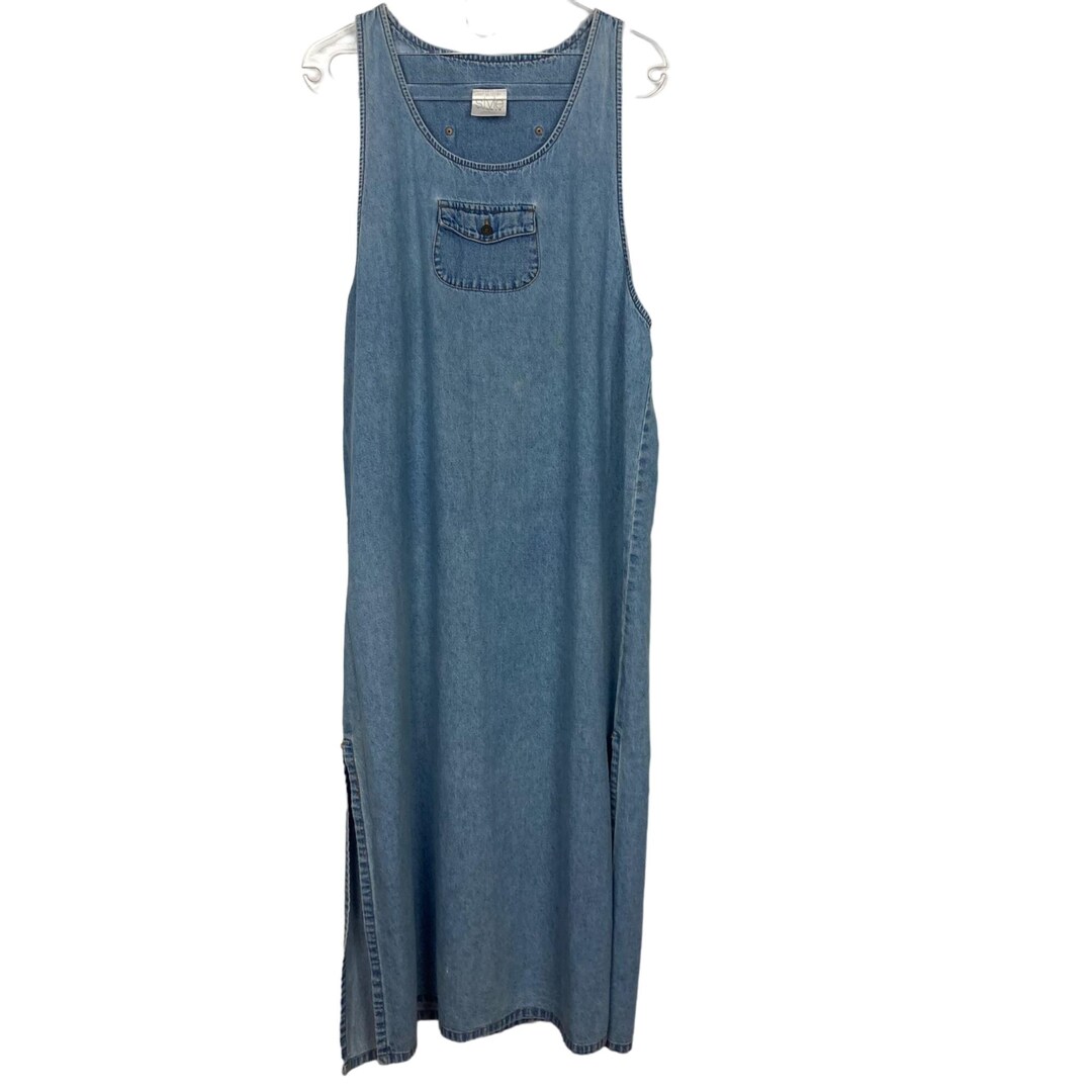 Vintage Denim Maxi Dress Womens Large Sleeveless Jumper Modest ...