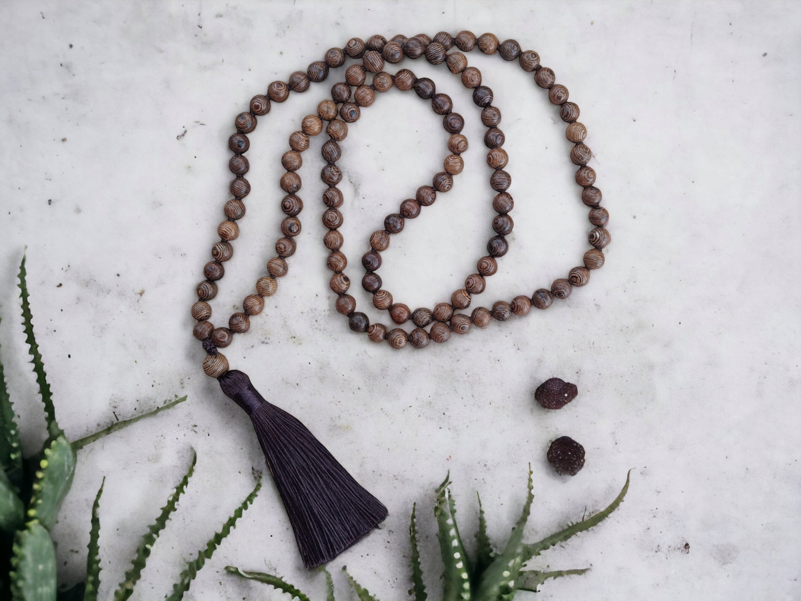 108 Count African Knotted Wooden Tassel Mala Buddhist Prayer 8mm Beads ...