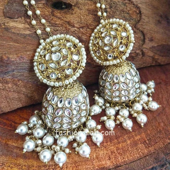 LIMITED EDITION Indian Jewelry Gold Plated Kundan Earrings White Pearl earrings Bridal Wedding Pakistani Bollywood Ethnic Traditional