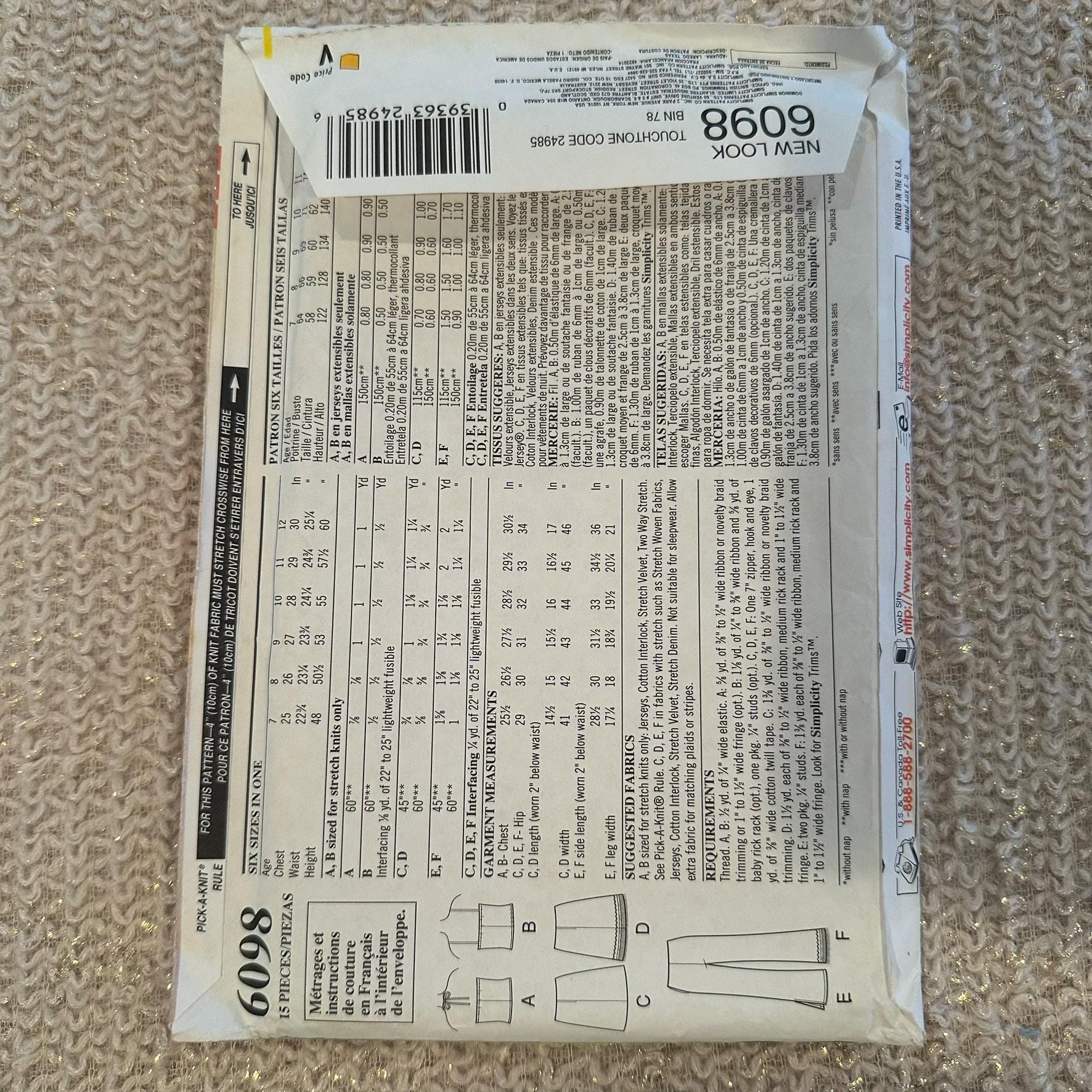 Simplicity Pattern 6098 New Look Girls Kids Size A (7-12) Uncut ...