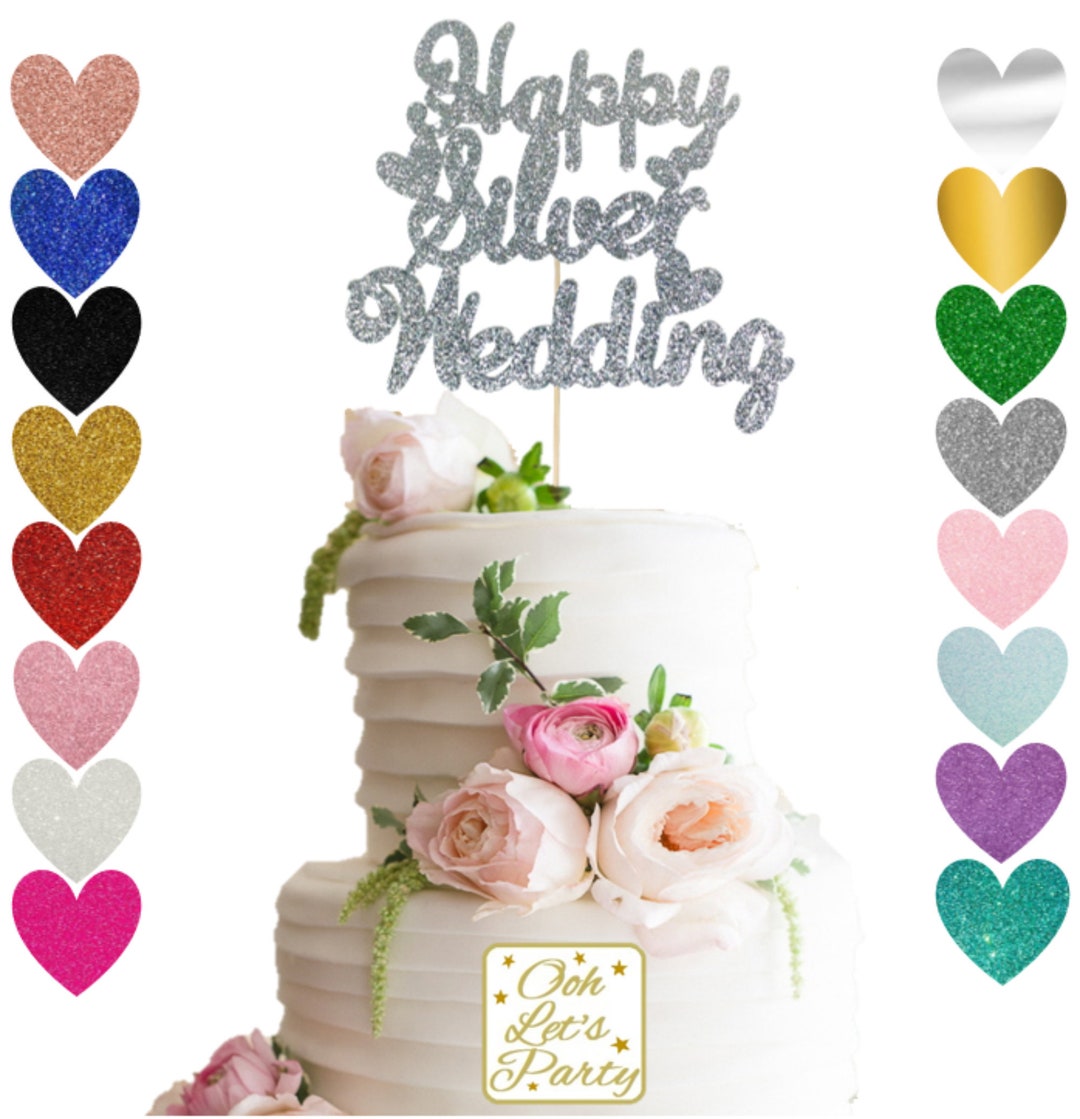 Silver Wedding Glitter Cake Topper, Celebration, Party, Premium ...