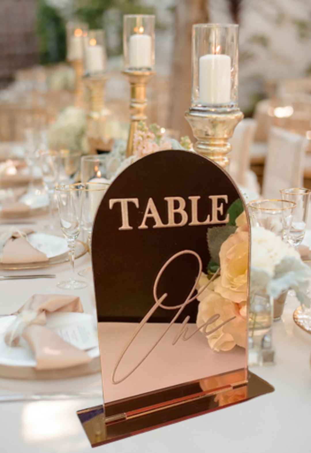 Acrylic Arch Table Number Sign, With Matching Stand, Rose Gold Mirror ...