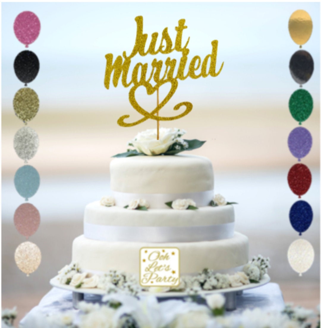Just Married Cake Topper, Wedding Marriage Customised Cake Topper,gold ...
