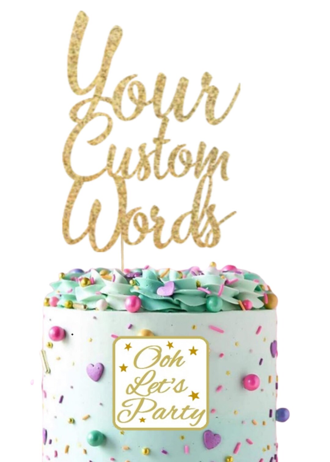 Cake Topper, Customise With Your Own Words, Glitter, Premium, Cake ...