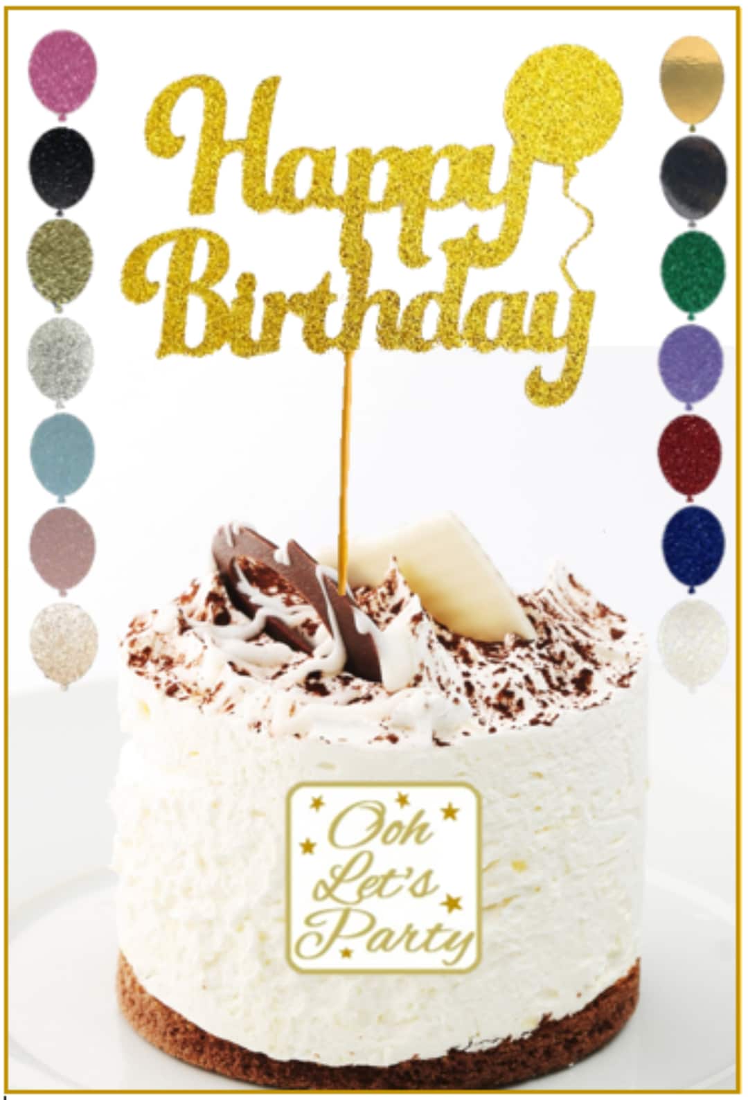 Happy Birthday Cake Topper, With Balloon, Glitter, Gold, Silver, Party ...