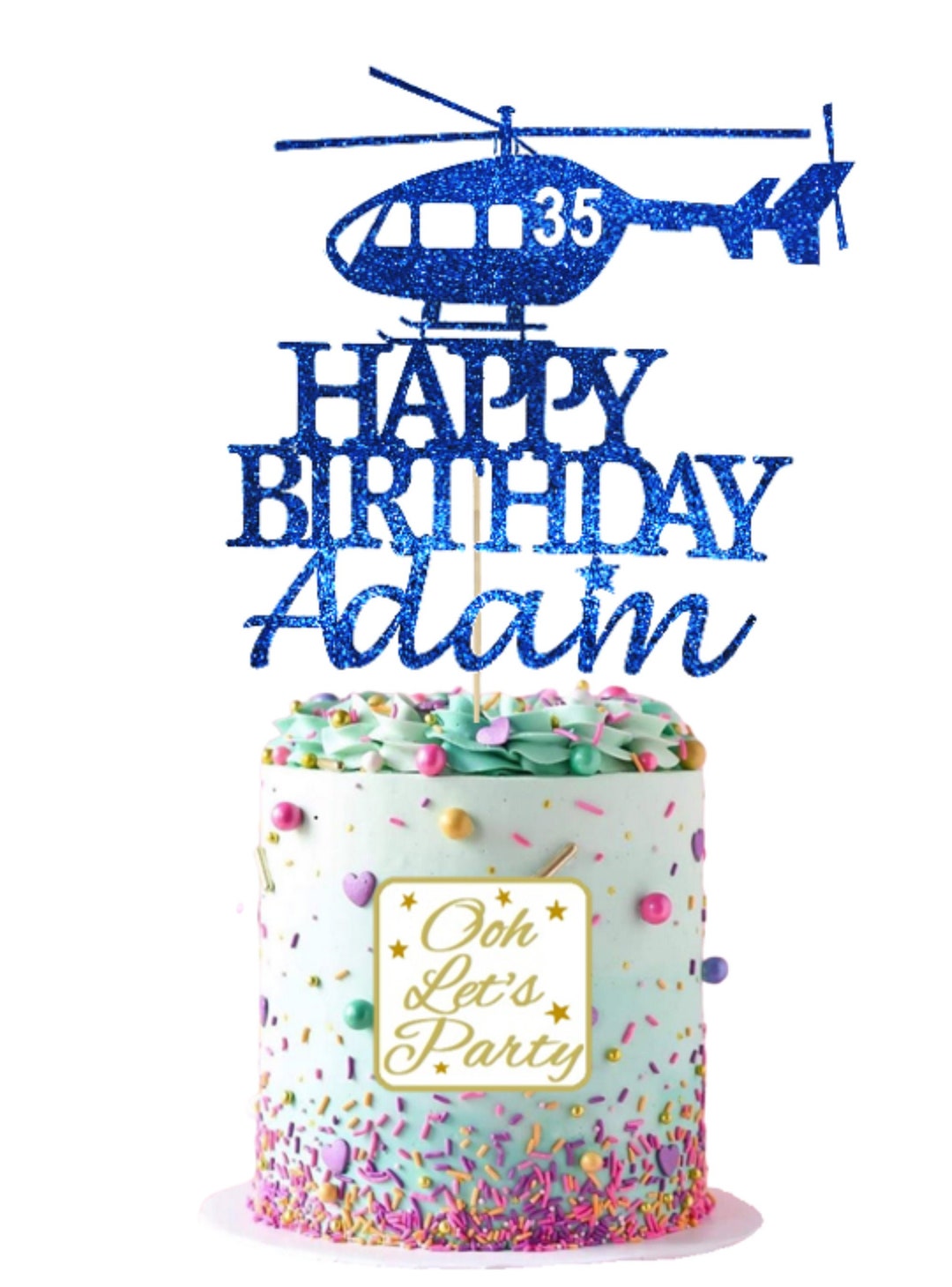 22. Helicopter Cake Topper, Any Name & Age, Birthday, Glitter, Cake ...