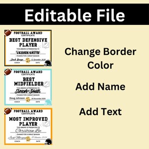 Football Team Certificate Football Digital Download Award Football ...