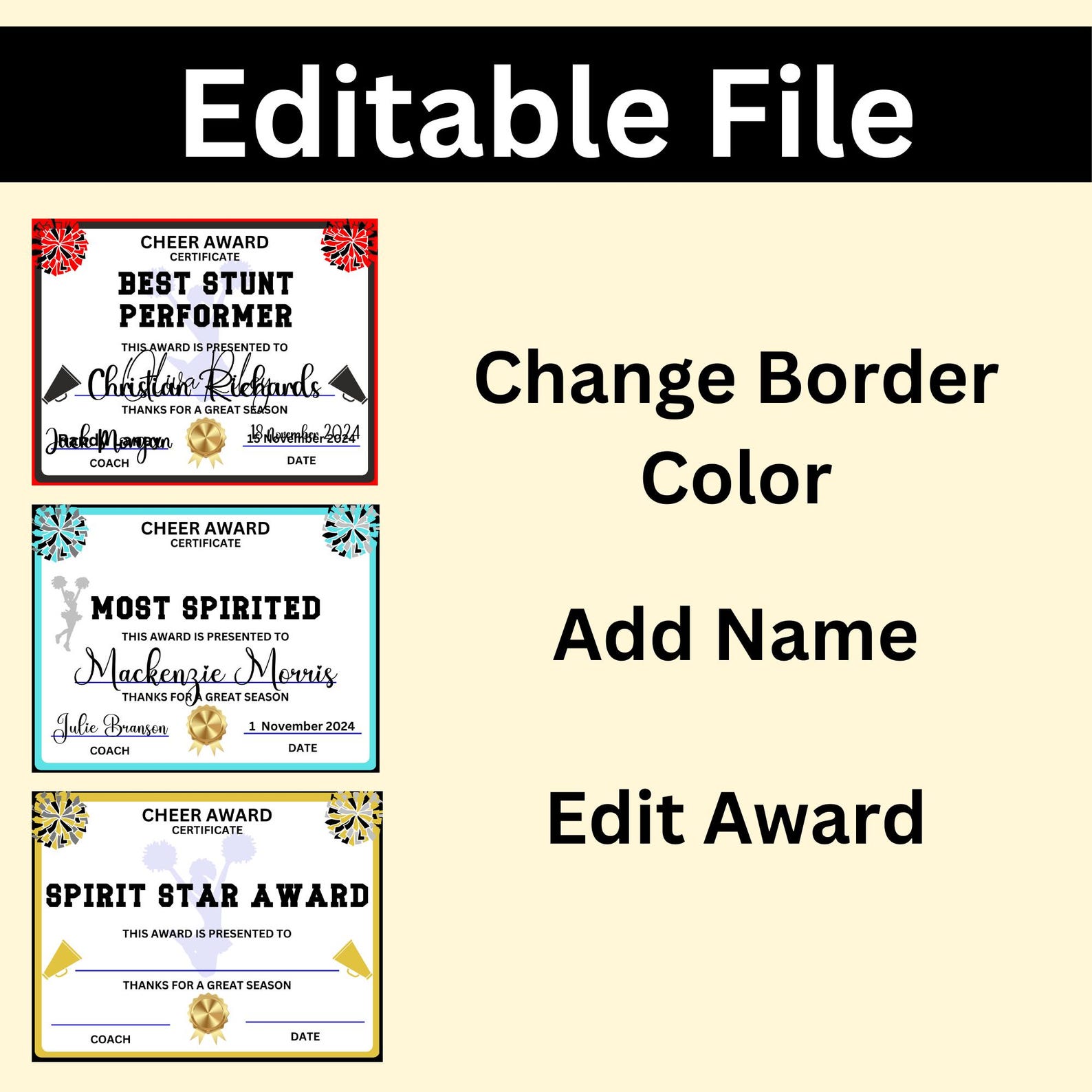 Cheer Team Printable Certificate Cheer Squad Digital Download Award ...