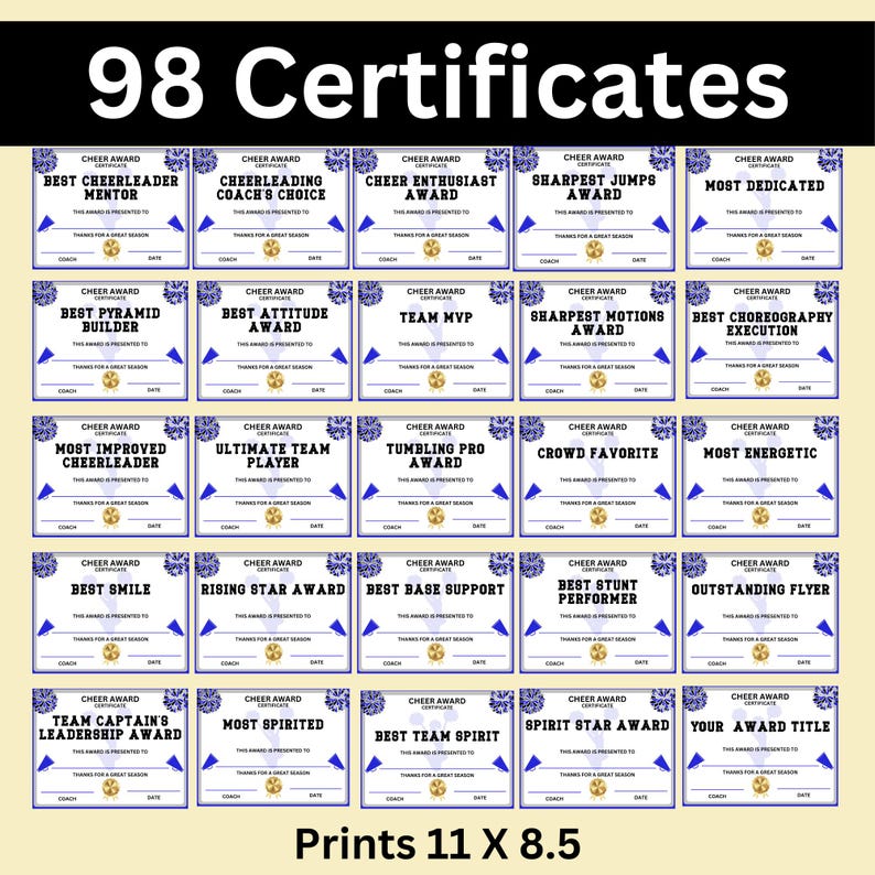 Cheer Team Printable Certificate Cheer Squad Digital Download Award ...