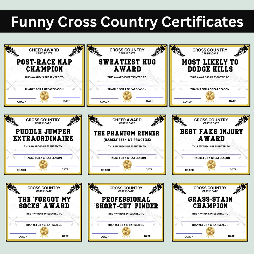 Funny Cross Country Editable Certificate Cross Country Digital Download ...