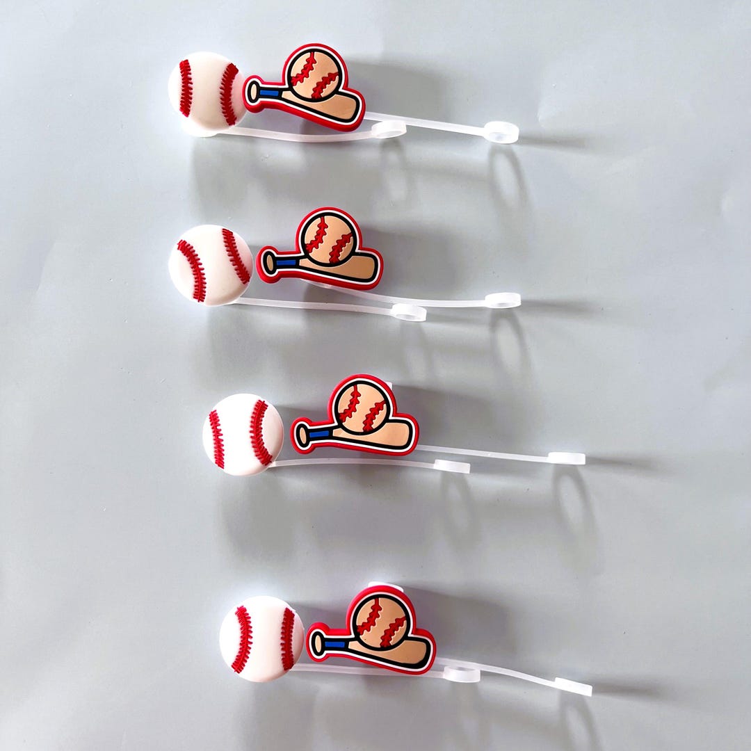Set of 2 Baseball Straw Covers Boy Baseball Team Party Favor Preteen ...
