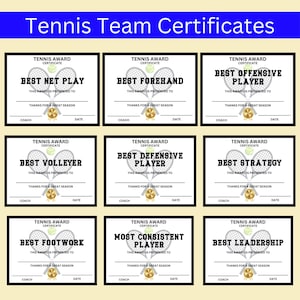 Tennis Team Certificate Tennis Digital Download Award Tennis Ceremony ...