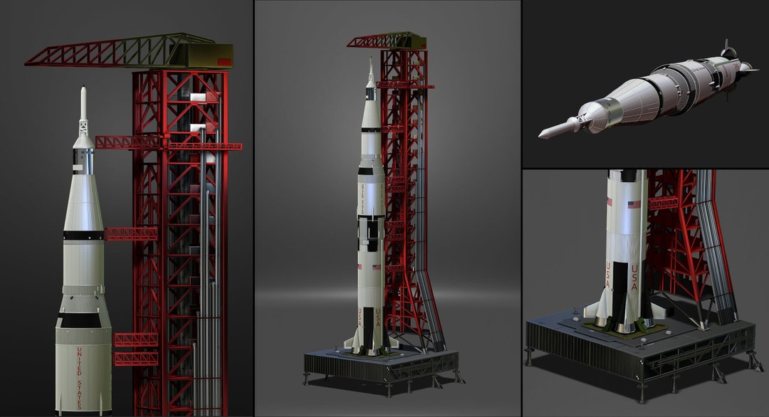 Nasa Saturn V Rocket and Launch Pad Apollo 3D Model, File STL OBJ for ... Nasa Saturn V Rocket and Launch Pad Apollo 3D Model, File STL OBJ for ...