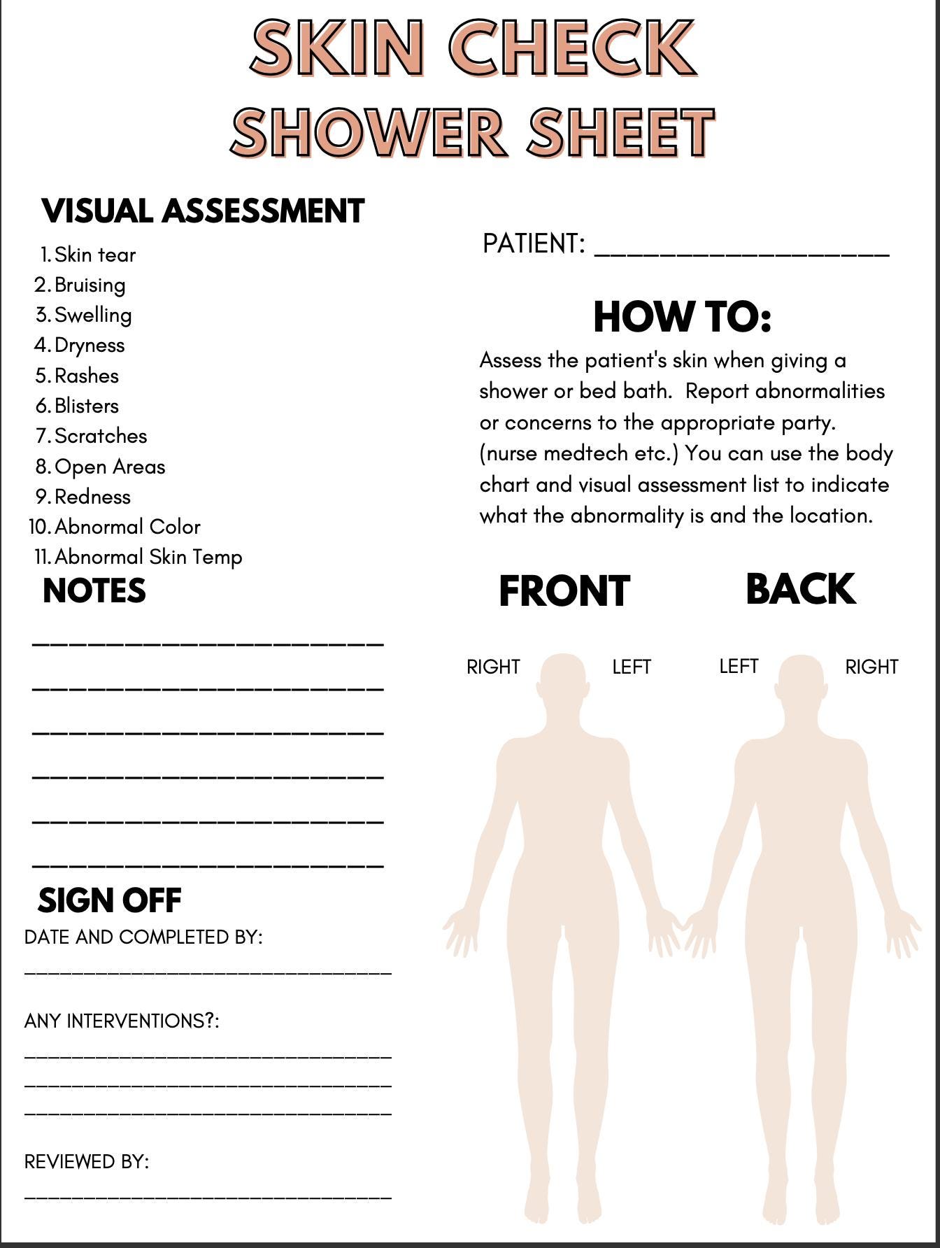 Skin Assessment Sheet With Note Section - Etsy