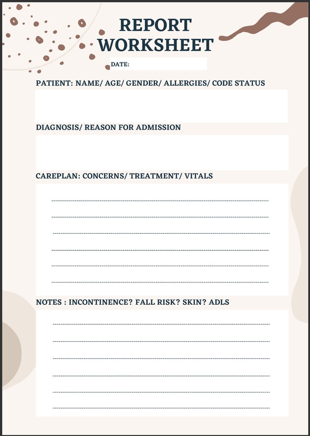 Nursing Report Pass off Sheet - Etsy