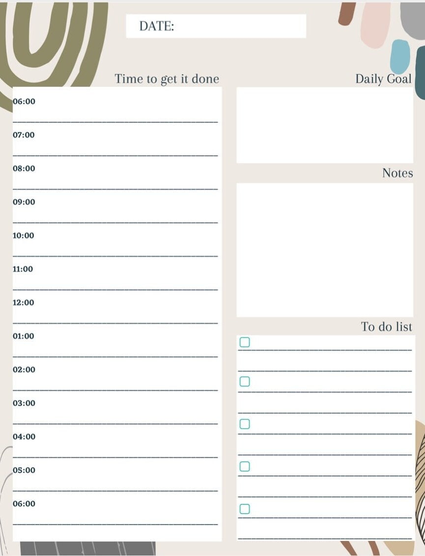 Multi Section Daily Goal Sheet - Etsy