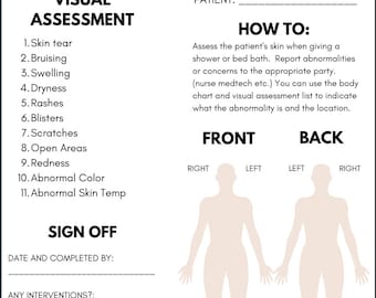 Skin Assessment Sheet SNF/ AL/ Hospital, Great for New Grads and Care ...