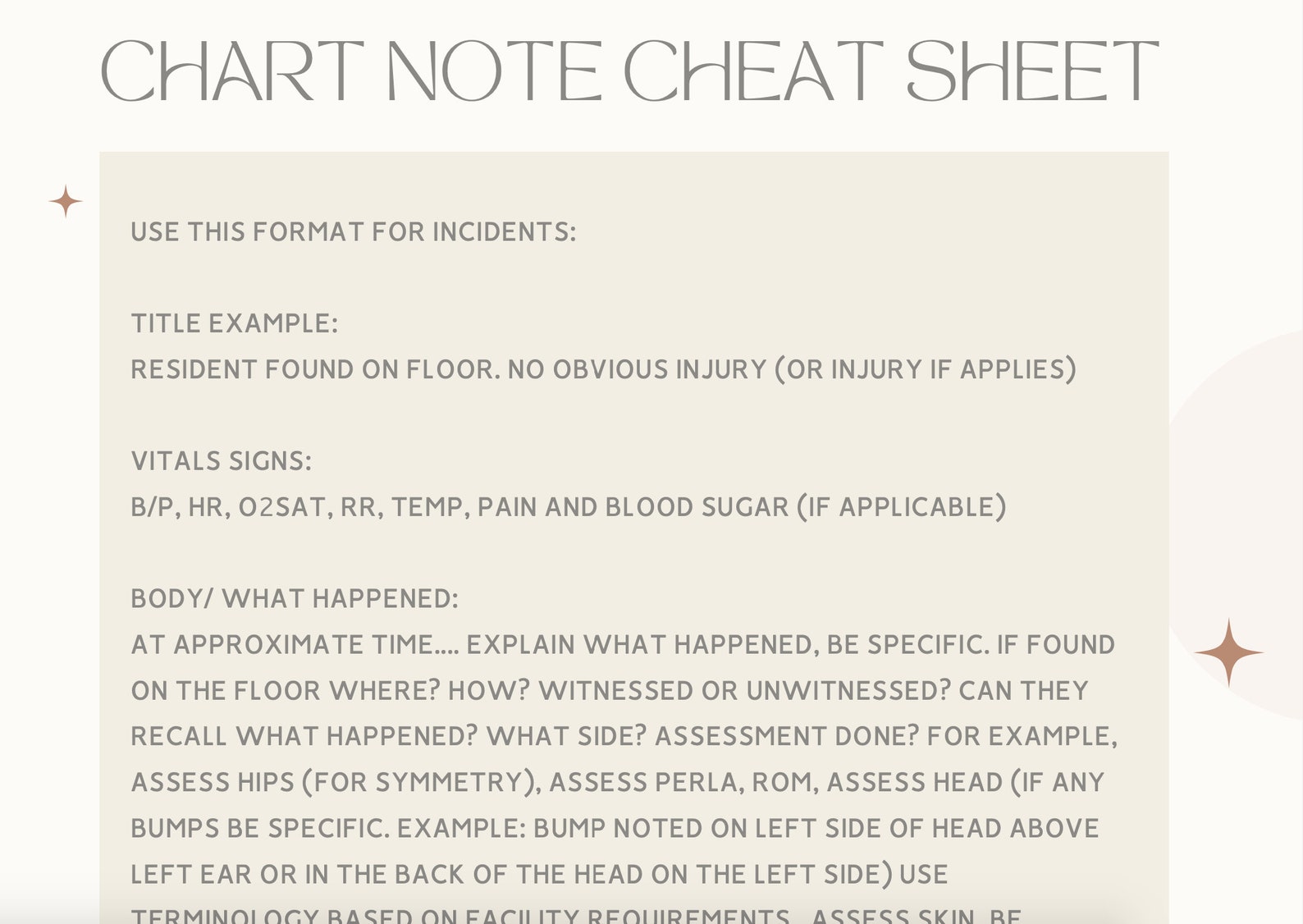 Chart Note Cheat Sheet - Etsy