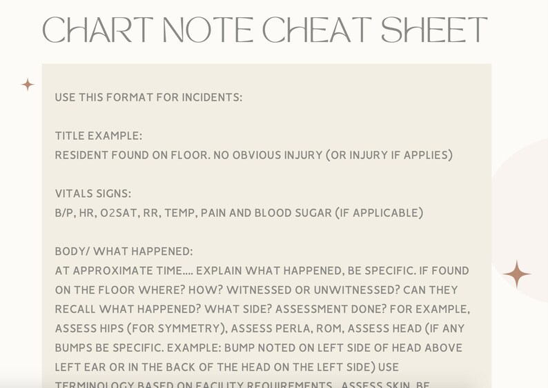 Chart Note Cheat Sheet - Etsy
