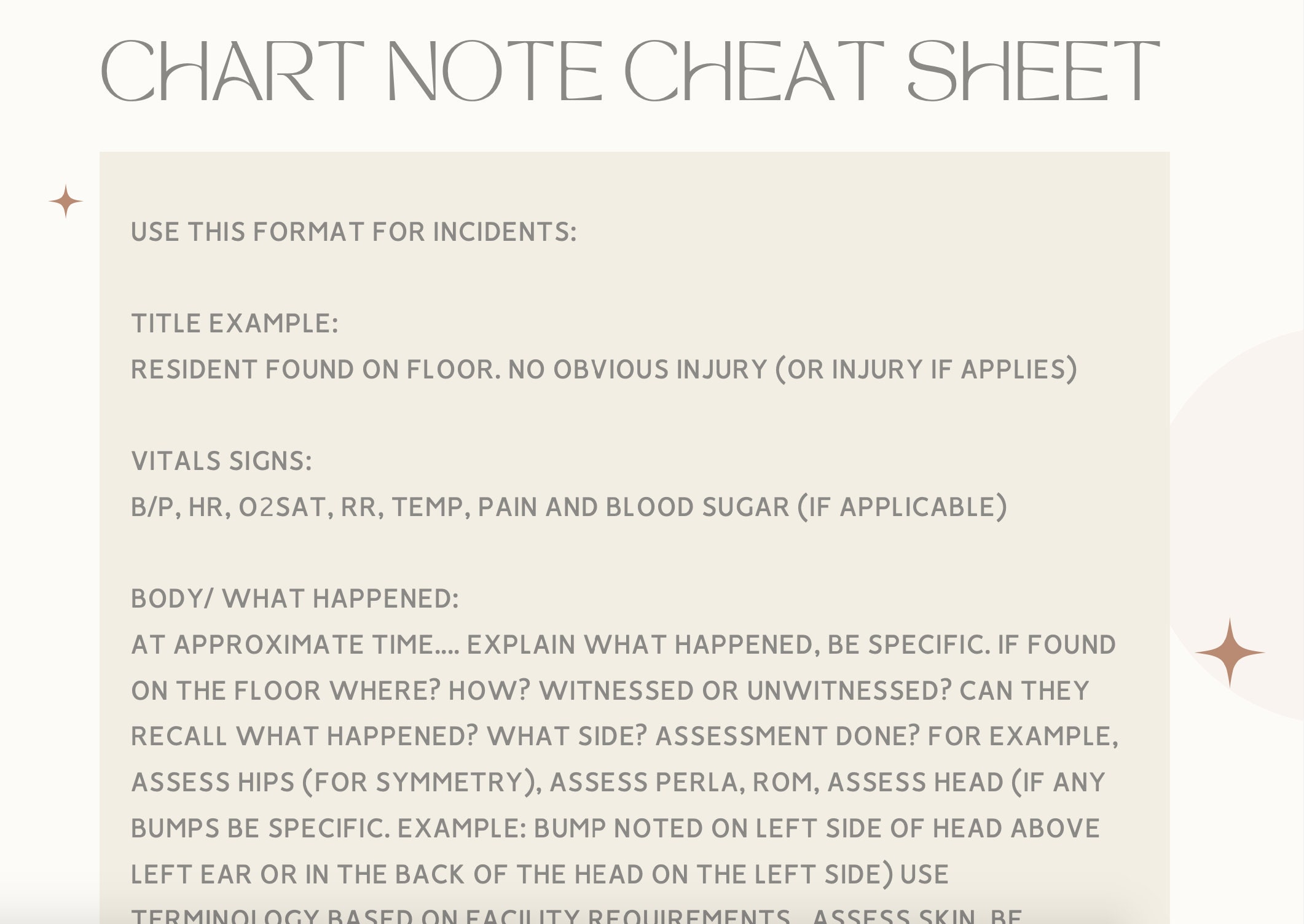 Chart Note Cheat Sheet - Etsy