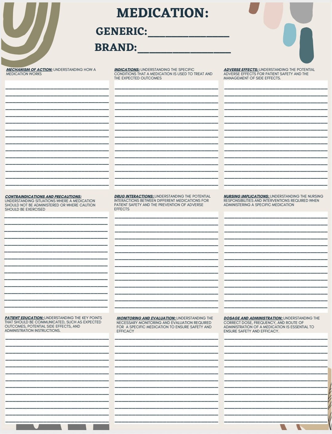 Medication Worksheet for Nursing Students - Etsy
