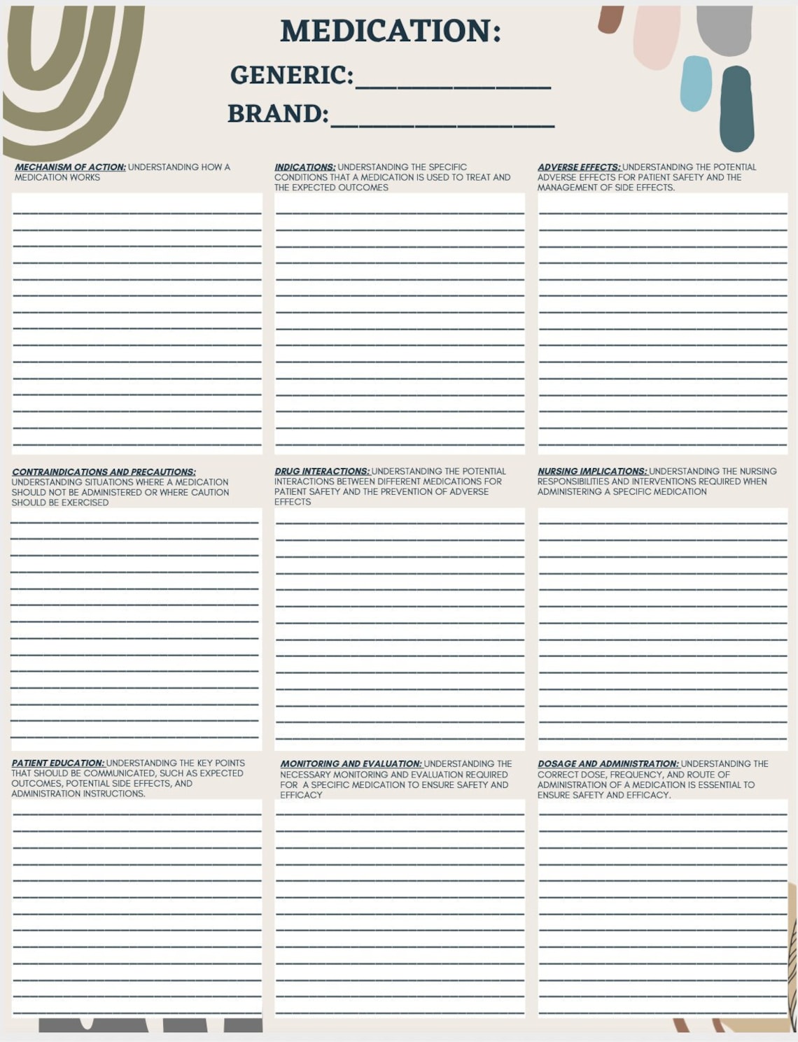 Medication Worksheet for Nursing Students - Etsy