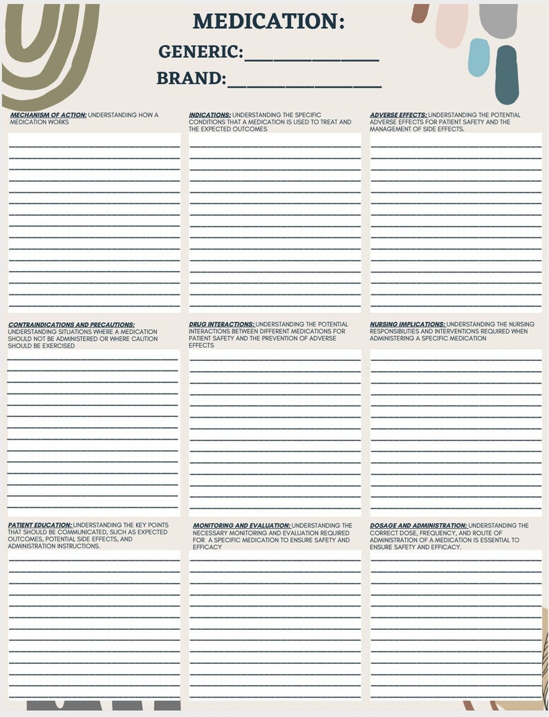 Medication Worksheet for Nursing Students - Etsy