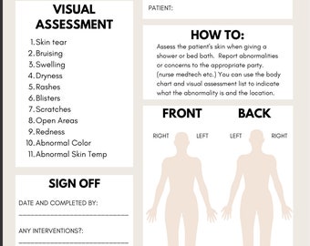 Skin and Shower Assessment Sheet, Great for New Grads, SNF/ AL and ...