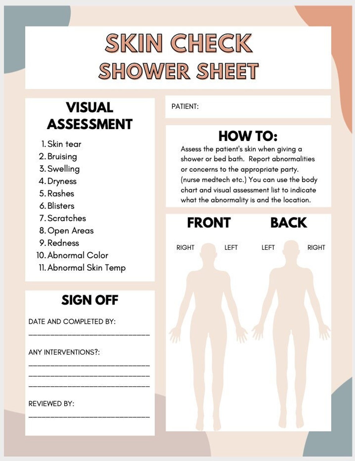 Shower Skin Assessment for Nurses or Healthcare Workers - Etsy