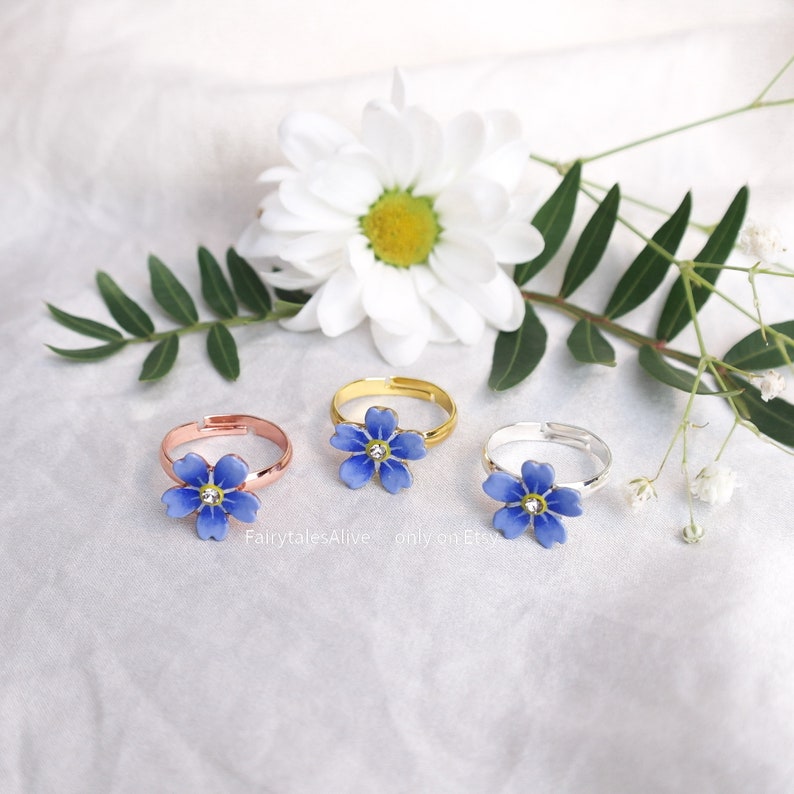Forget-me-not Ring Handpainted Forget Me Not Flower Gold | Etsy