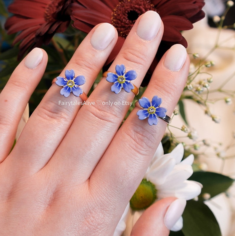 Forget-me-not Ring Handpainted Forget Me Not Flower Gold | Etsy