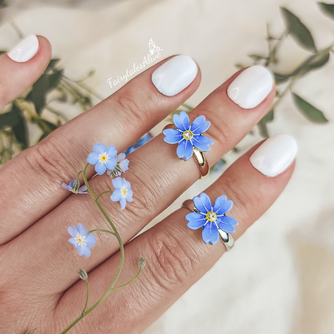 Forget-me-not Ring Handpainted Forget Me Not Flower Gold - Etsy