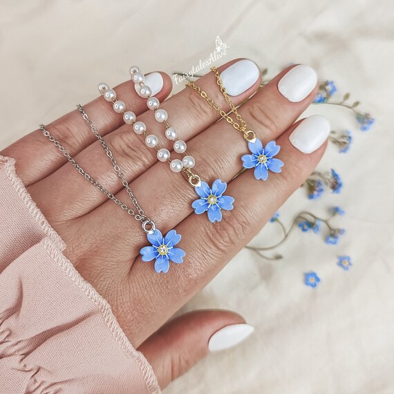 Forget-me-not Necklace Gold Plated or Stainless Steel Chain - Etsy