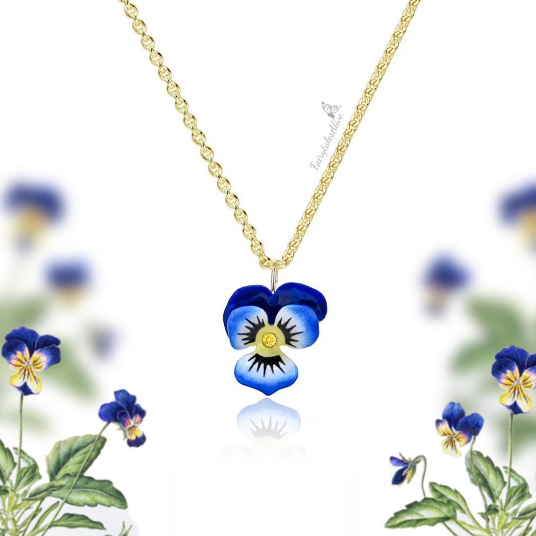 Pansy Necklace Handpainted Inspired by Vintage Enamel Flower Jewelry ...