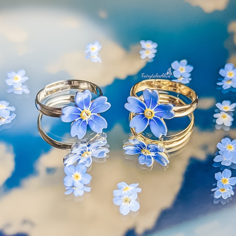 Forget-me-not Ring Handpainted Forget Me Not Flower Gold - Etsy