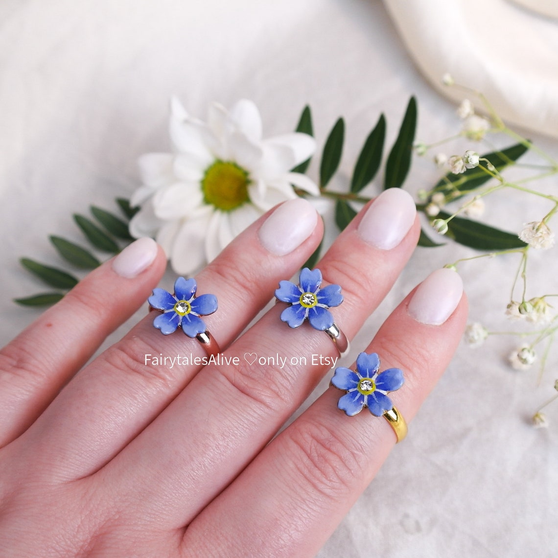Forget-me-not Ring Handpainted Forget Me Not Flower Gold | Etsy