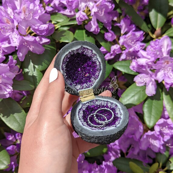 Purple Glass Crystal Engagement Ring Box Handmade Glass - Etsy