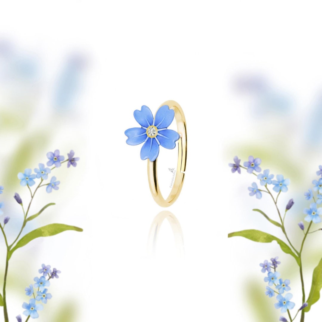 Forget-me-not Ring Handpainted Forget Me Not Flower Gold Plated or ...