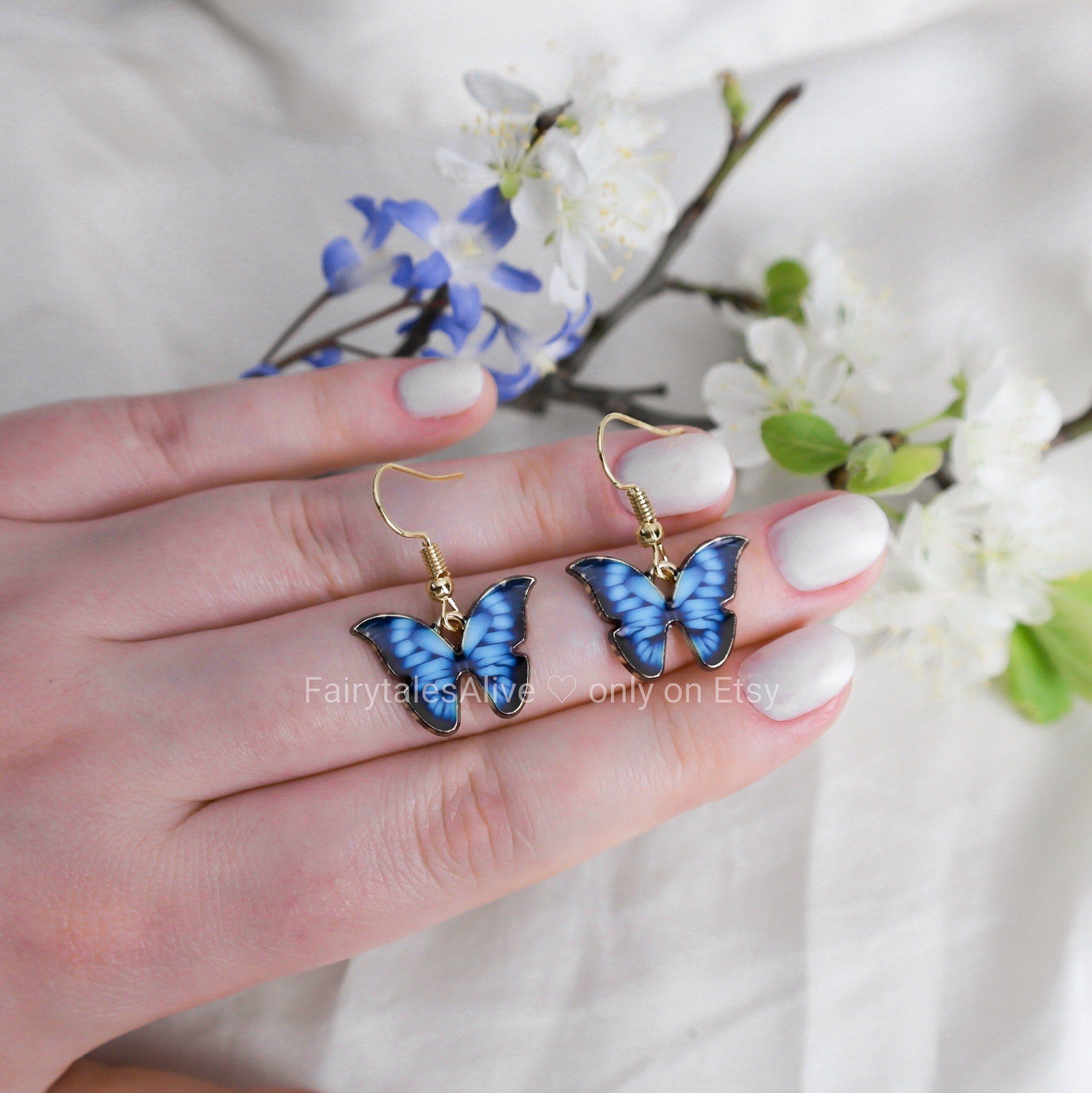 Blue Butterfly Earrings Handmade Bright Blue Butterfly - Etsy