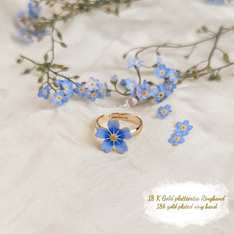 Forget-me-not Ring Handpainted Forget Me Not Flower Gold - Etsy