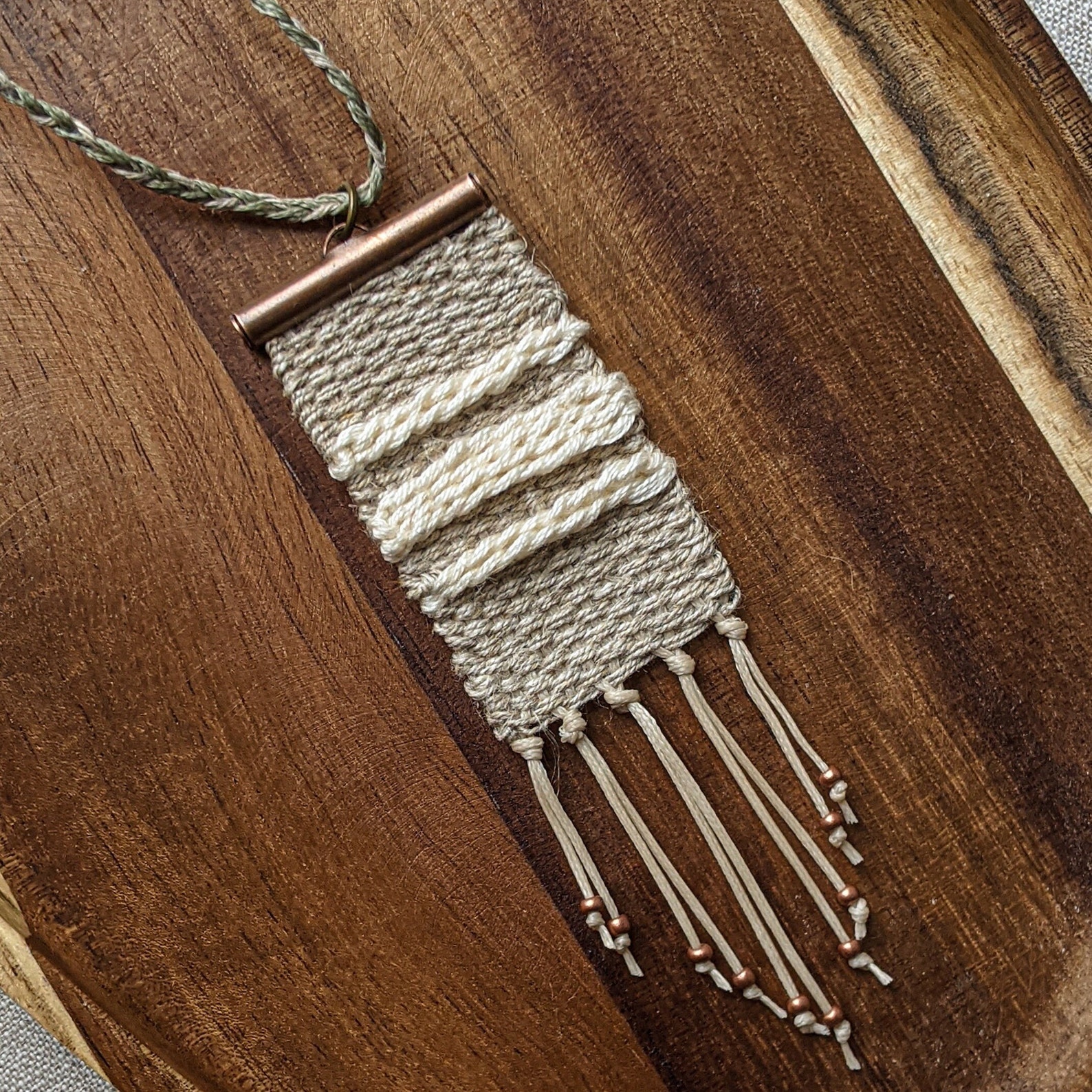 Handwoven Linen and Cotton Tassel Necklace, Loom Woven Tapestry, Mini ...