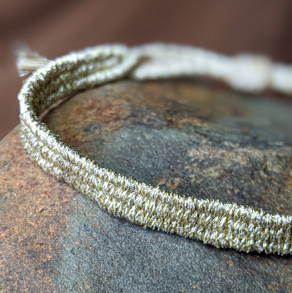 Handwoven Fabric Silver Bracelet, Minimalist String Bracelet, Woven ...