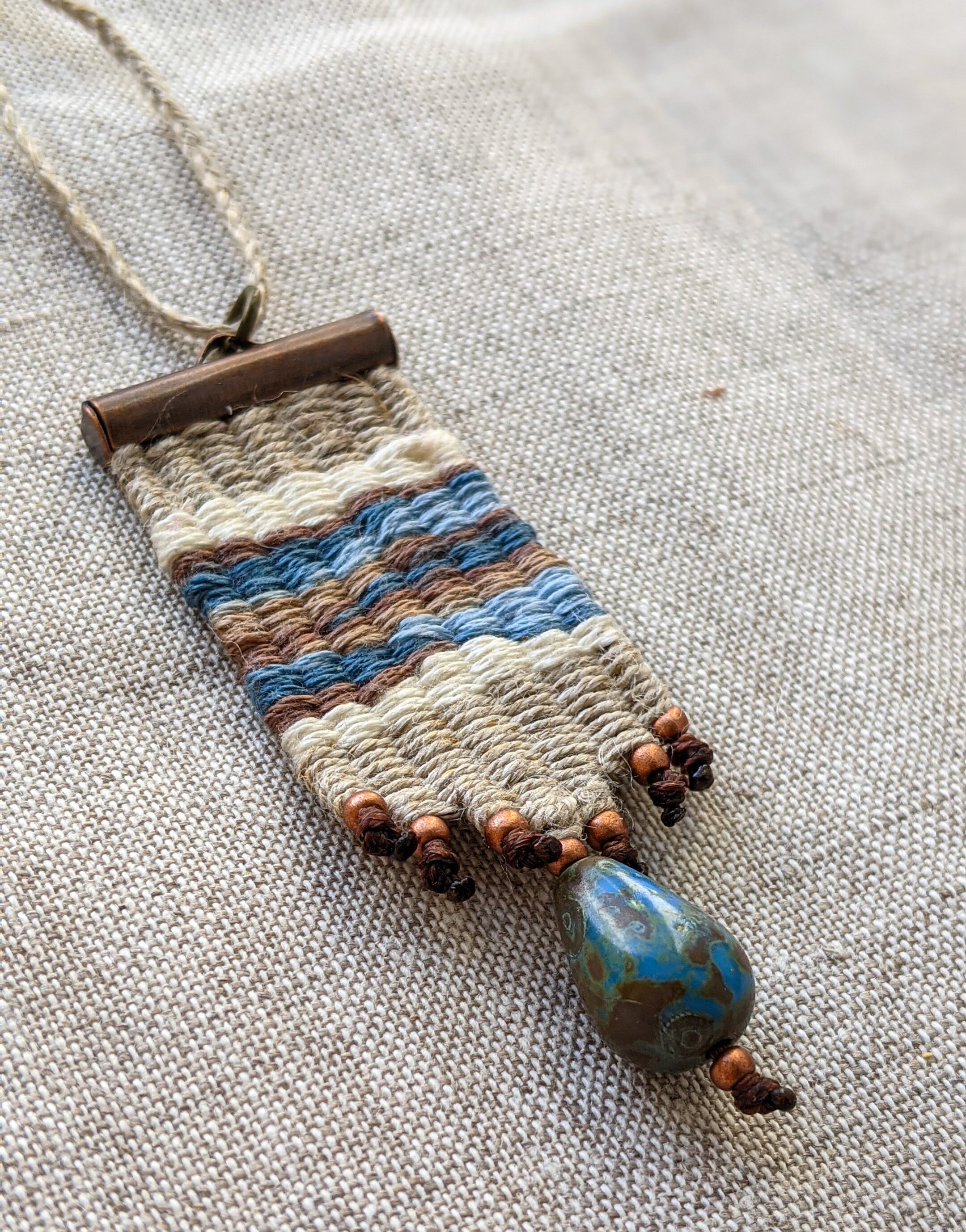 Handwoven Linen and Cotton Tassel Necklace, Loom Woven Tapestry, Mini ...