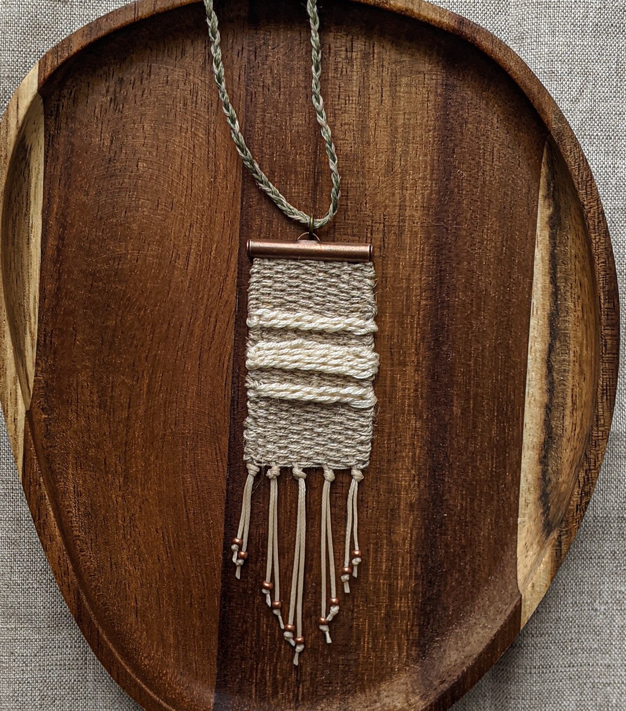Handwoven Linen and Cotton Tassel Necklace, Loom Woven Tapestry, Mini ...