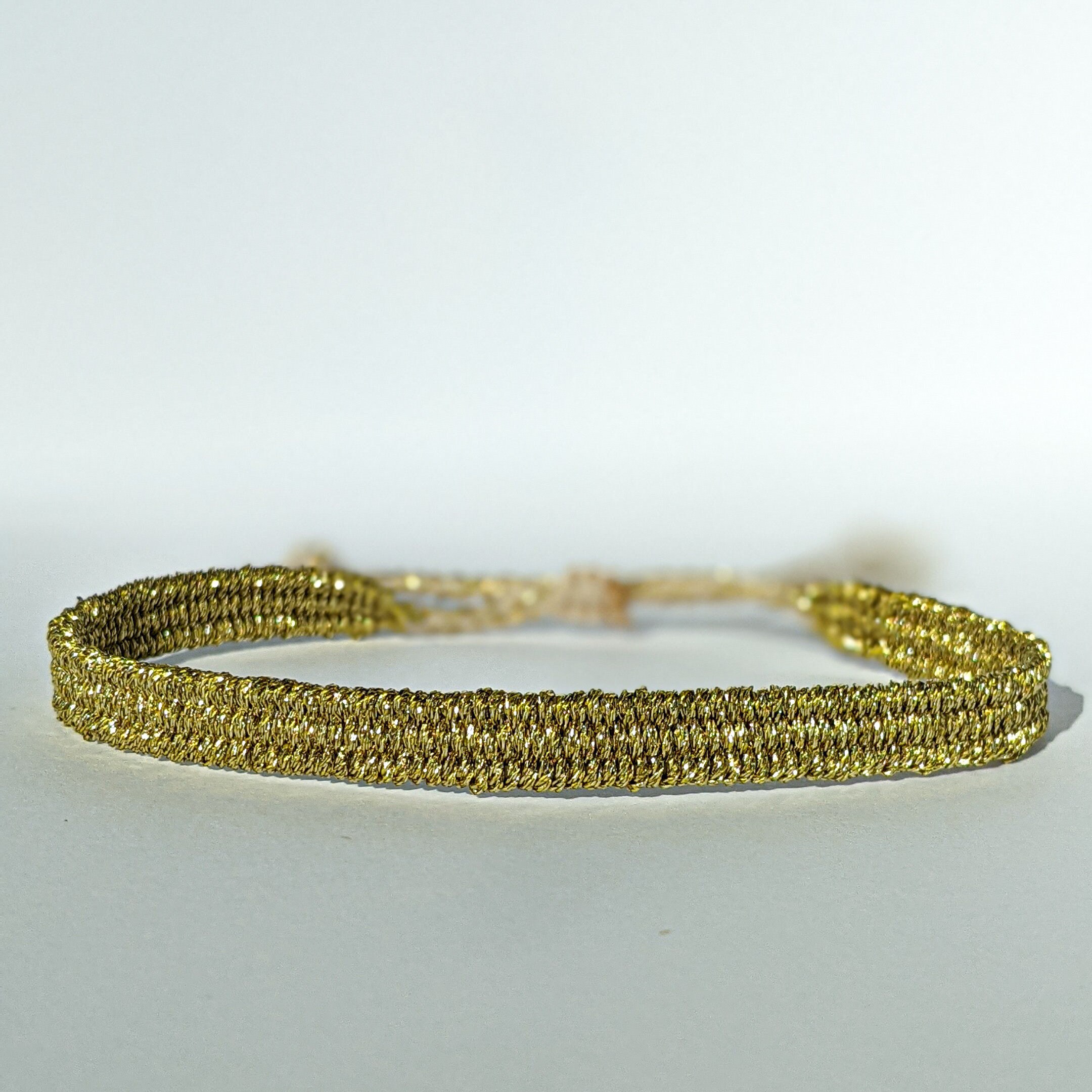 Handwoven Fabric Copper Gold Silver Bracelet, Minimalist String Textile ...