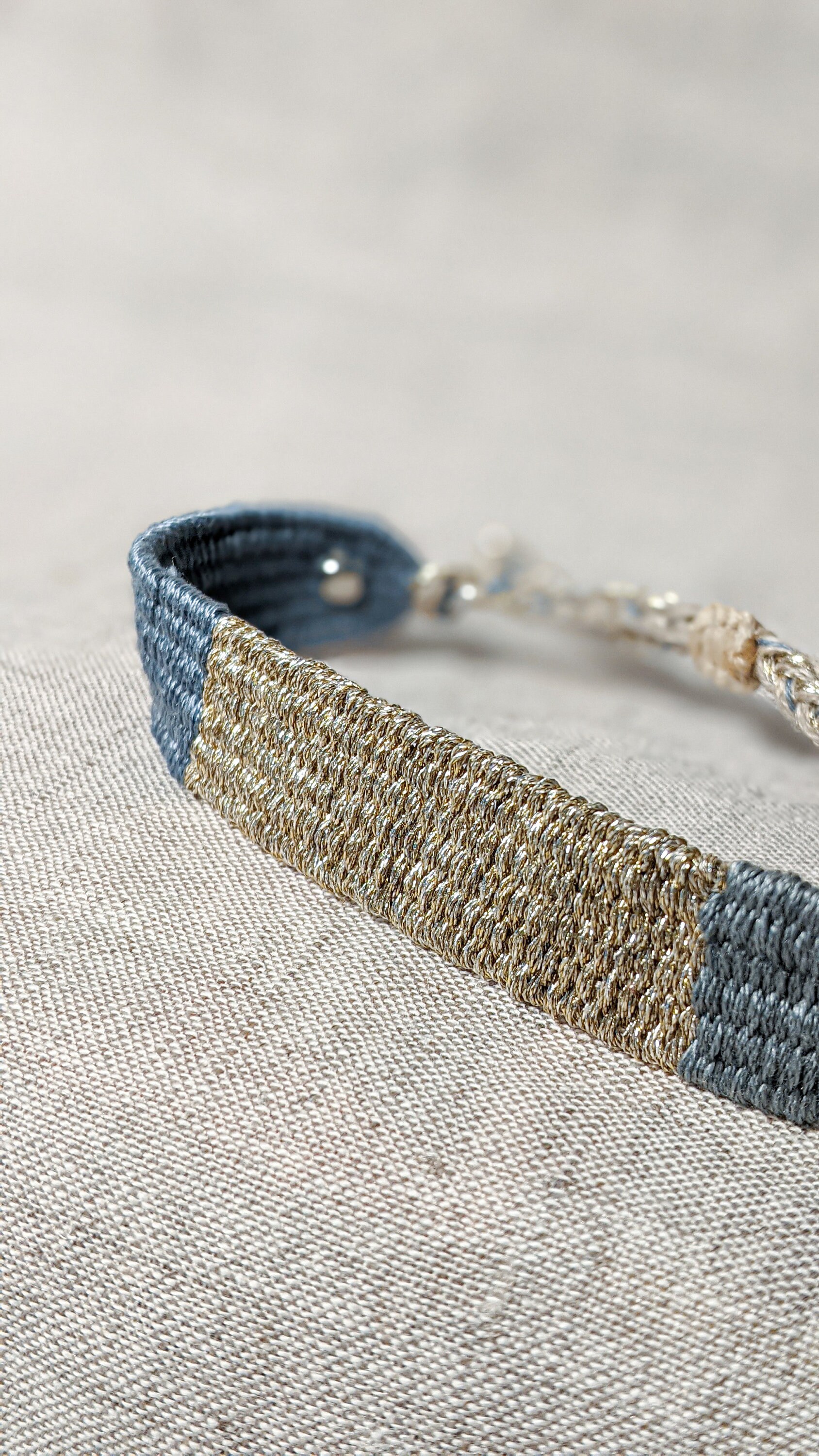 Handwoven Fabric Blue Silver Bracelet, Minimalist Woven Textile Jewelry ...