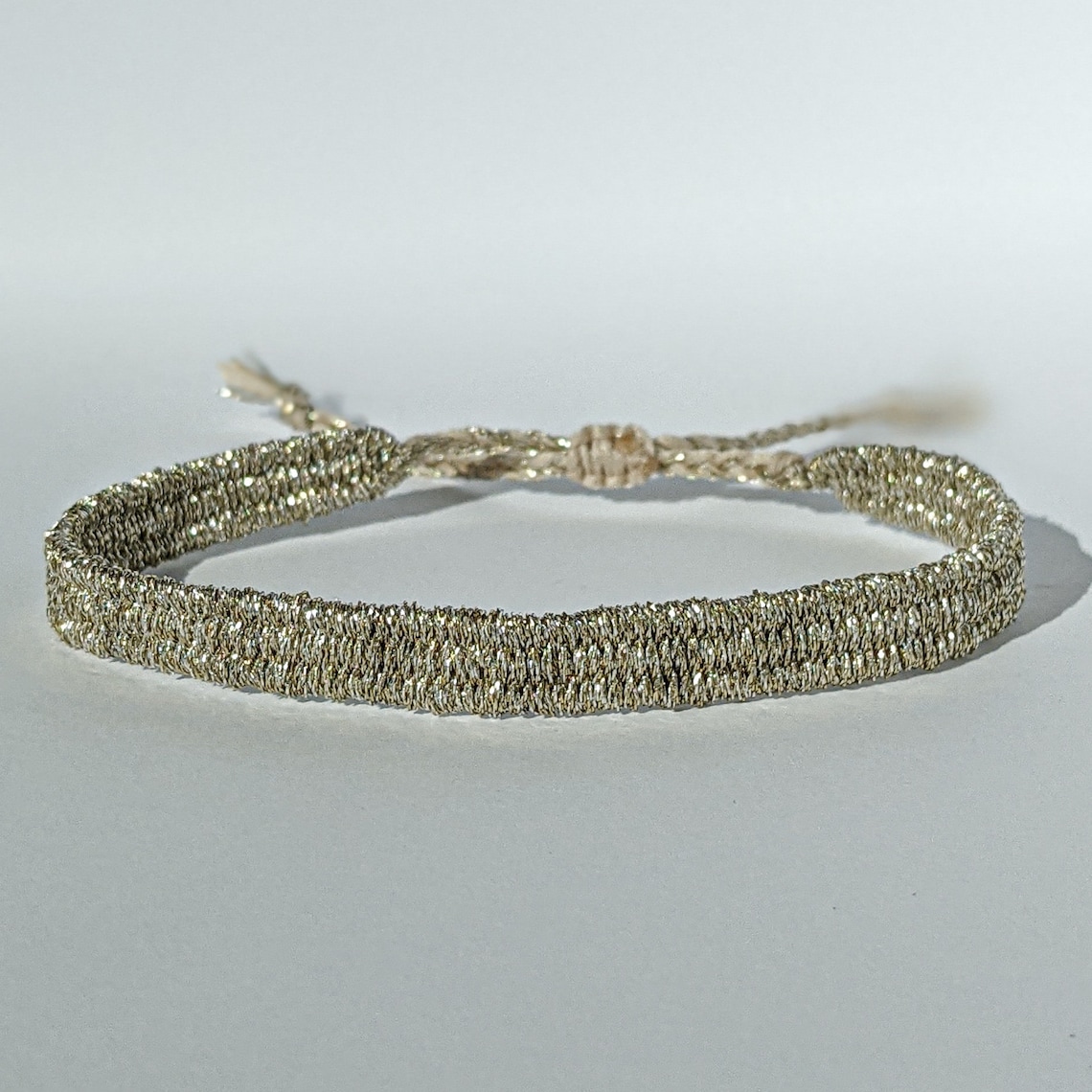 Handwoven Fabric Silver Bracelet, Minimalist String Bracelet, Woven ...