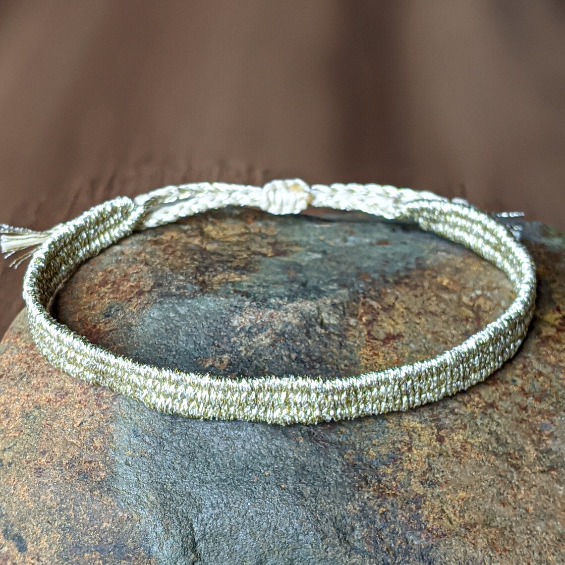 Handwoven Fabric Silver Bracelet, Minimalist String Bracelet, Woven ...